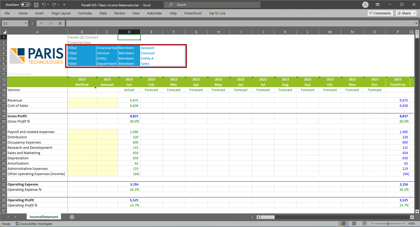 The PandA Model and Income Statement Spreadsheet