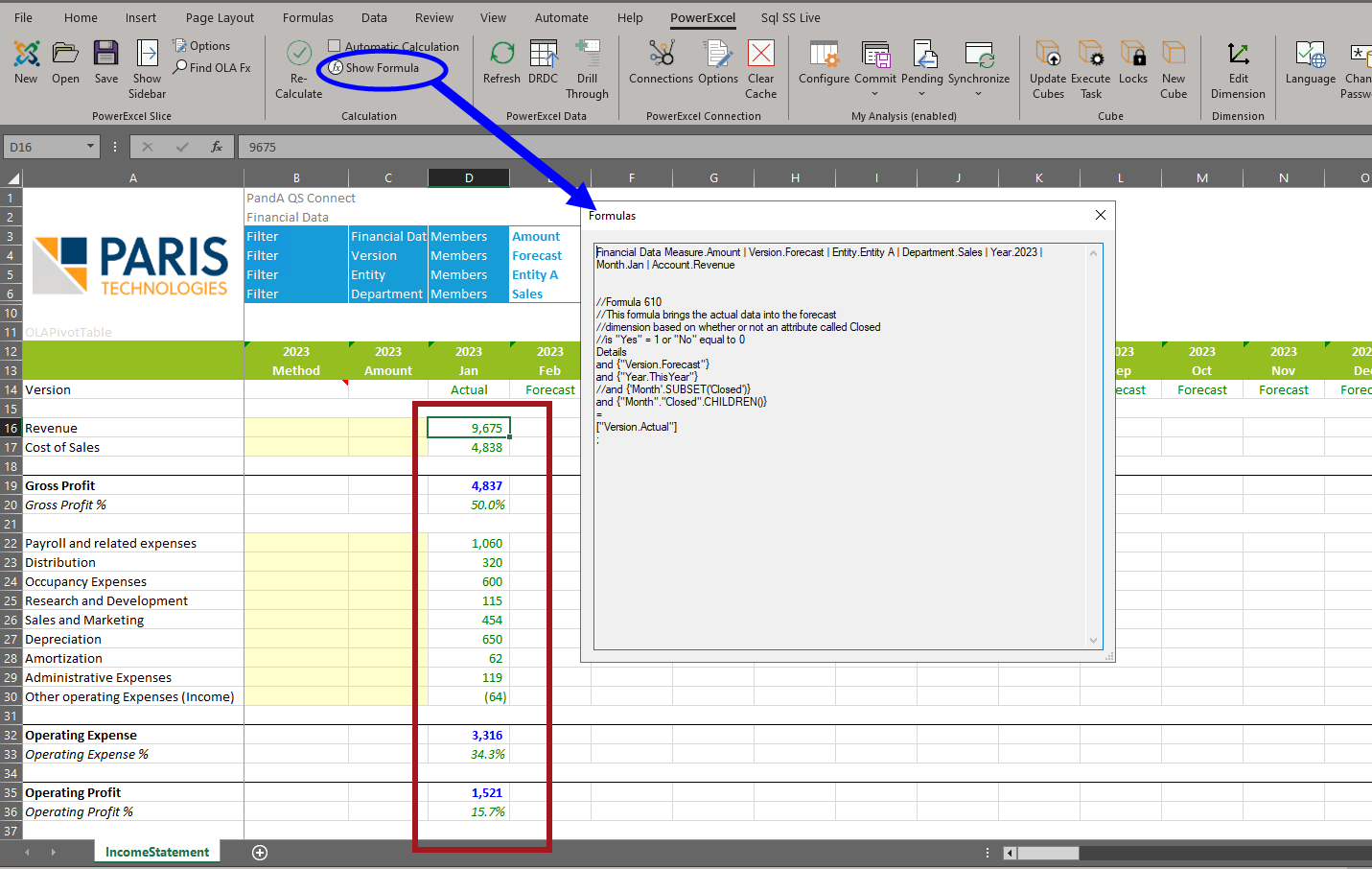 The PandA Model and Income Statement Spreadsheet